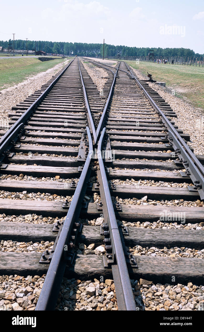 Railroad tracks splitting in two Stock Photo - Alamy