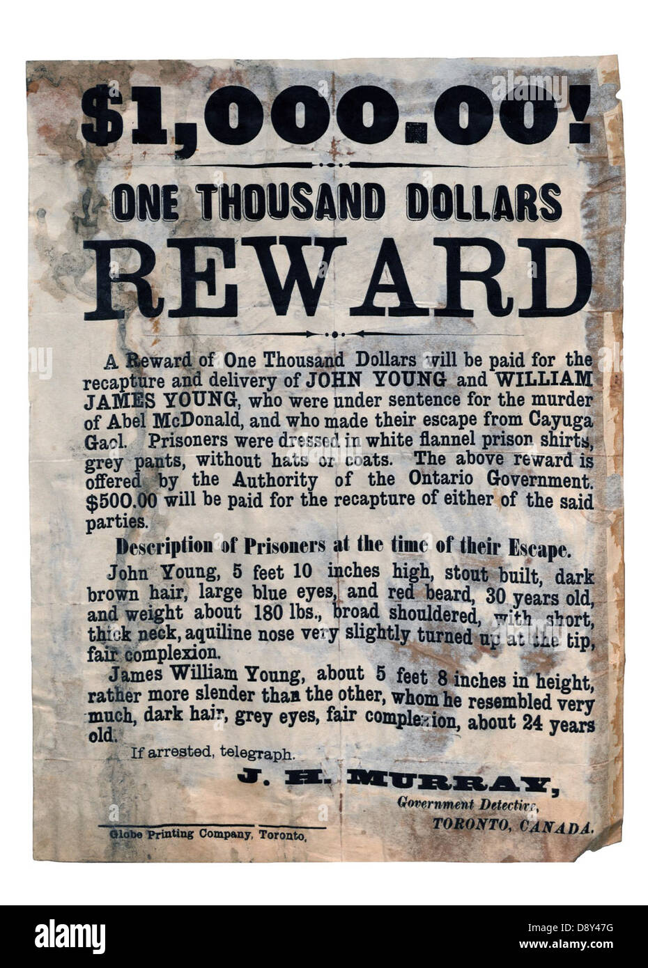 This 19th-century police poster offers a $1,000 reward for information ...