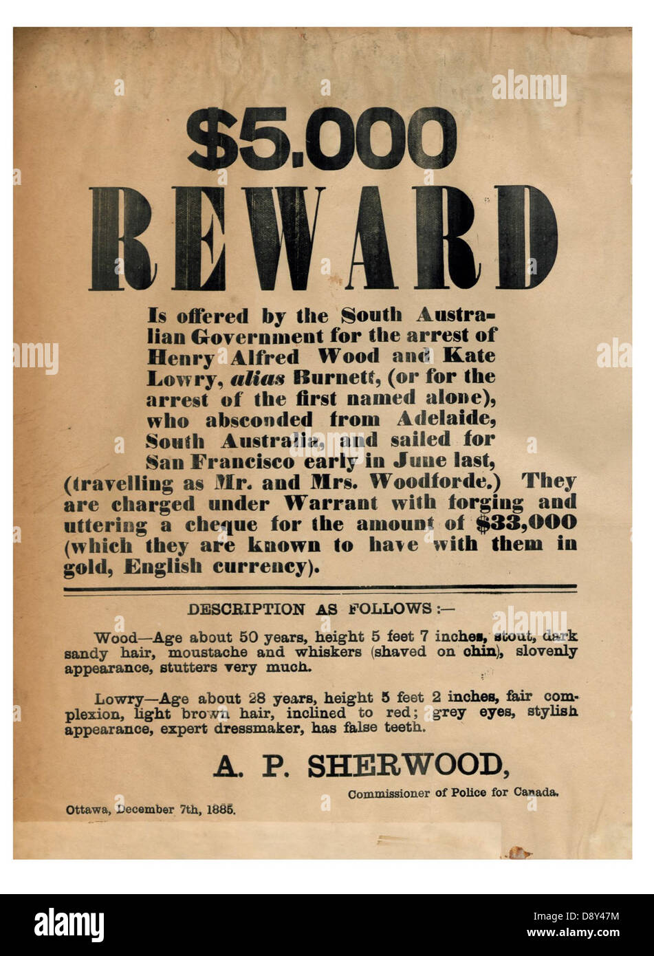 This 19th-century wanted poster offers a $5,000 reward for information ...