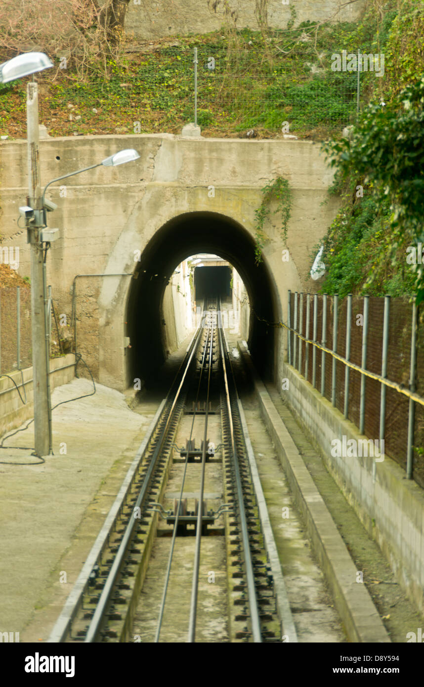 Just before entering a tunnel. Railroad tunnel. Rack railroad Stock ...