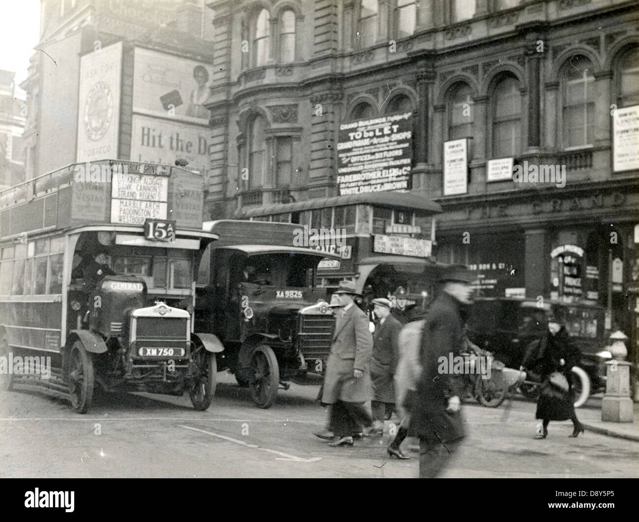A photograph from 1927 showing buses operating on the streets of London ...