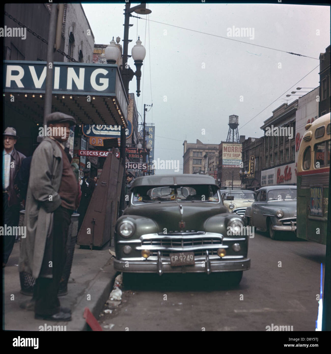 A 1956 photograph of Halsted Street in Chicago, looking north with the ...