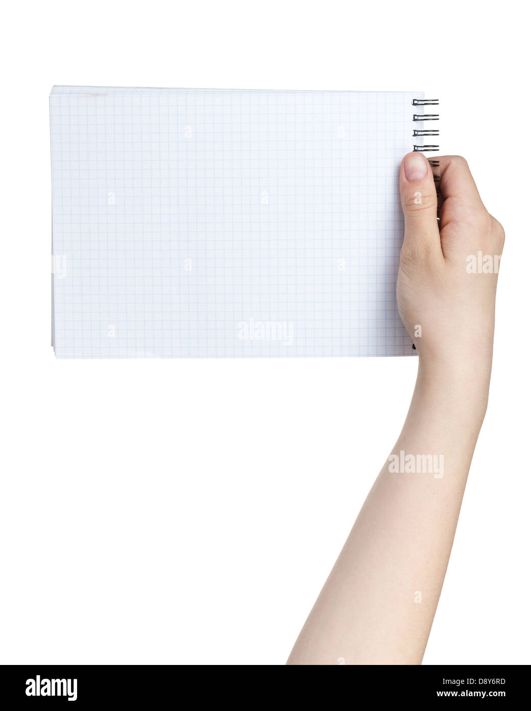 female teen hand holding notebook on a spring to write something ...