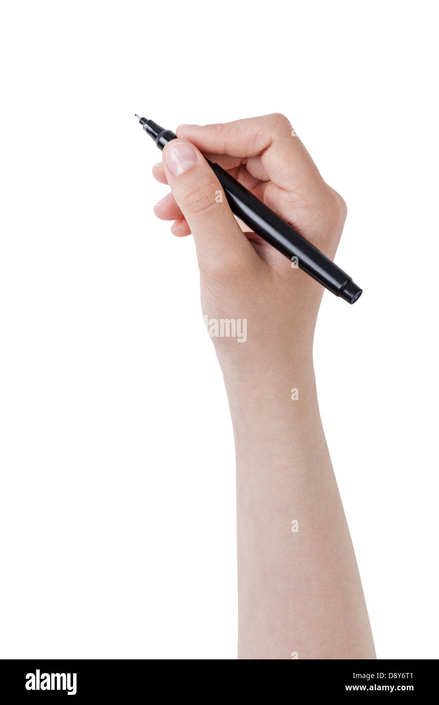 female teen hand writing something with pen or marker, isolated Stock ...
