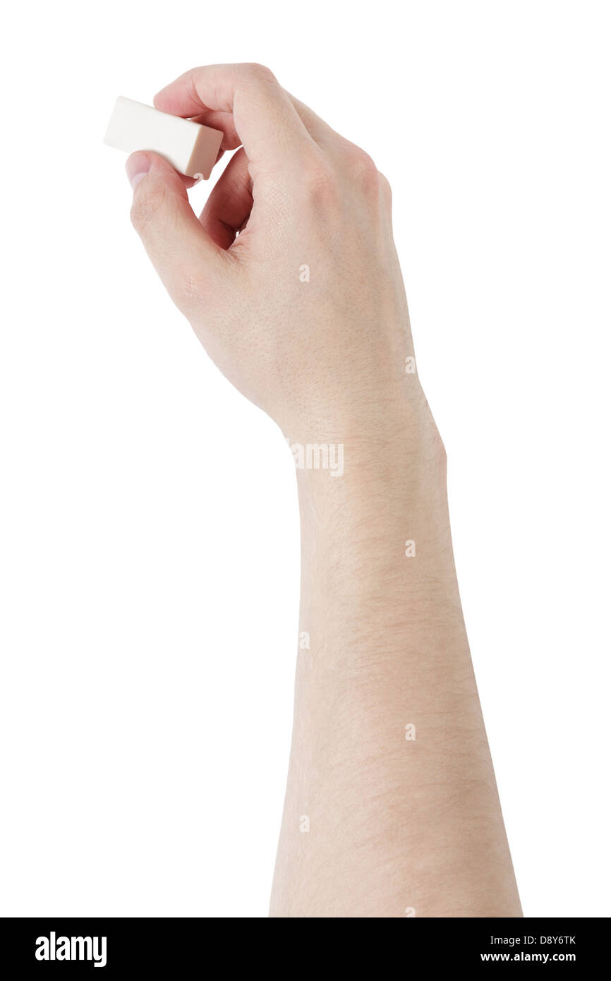 adult man hand erasing something with eraser, isolated on white Stock ...