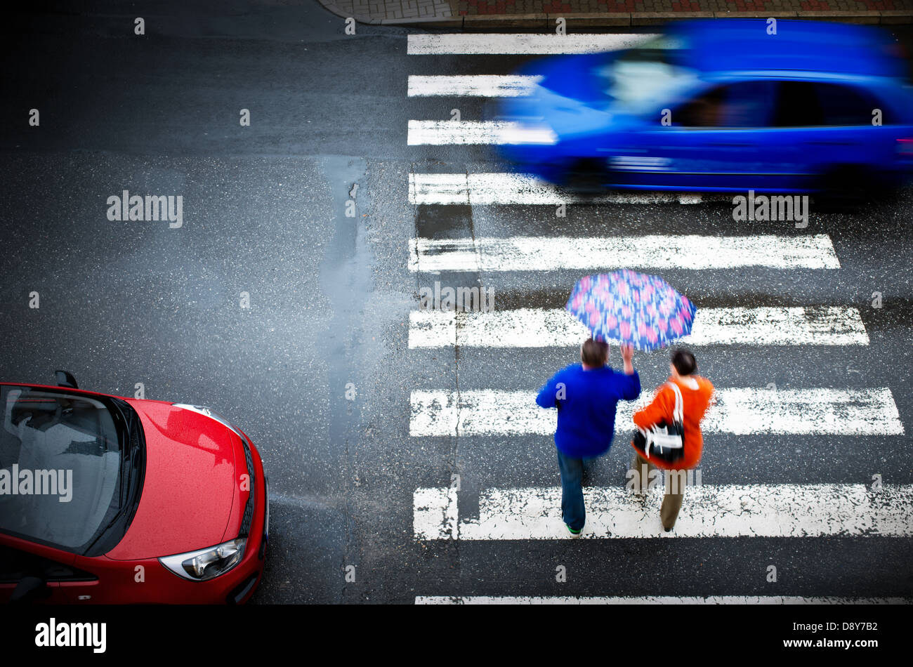 pedestrian crossing with car Stock Photo - Alamy