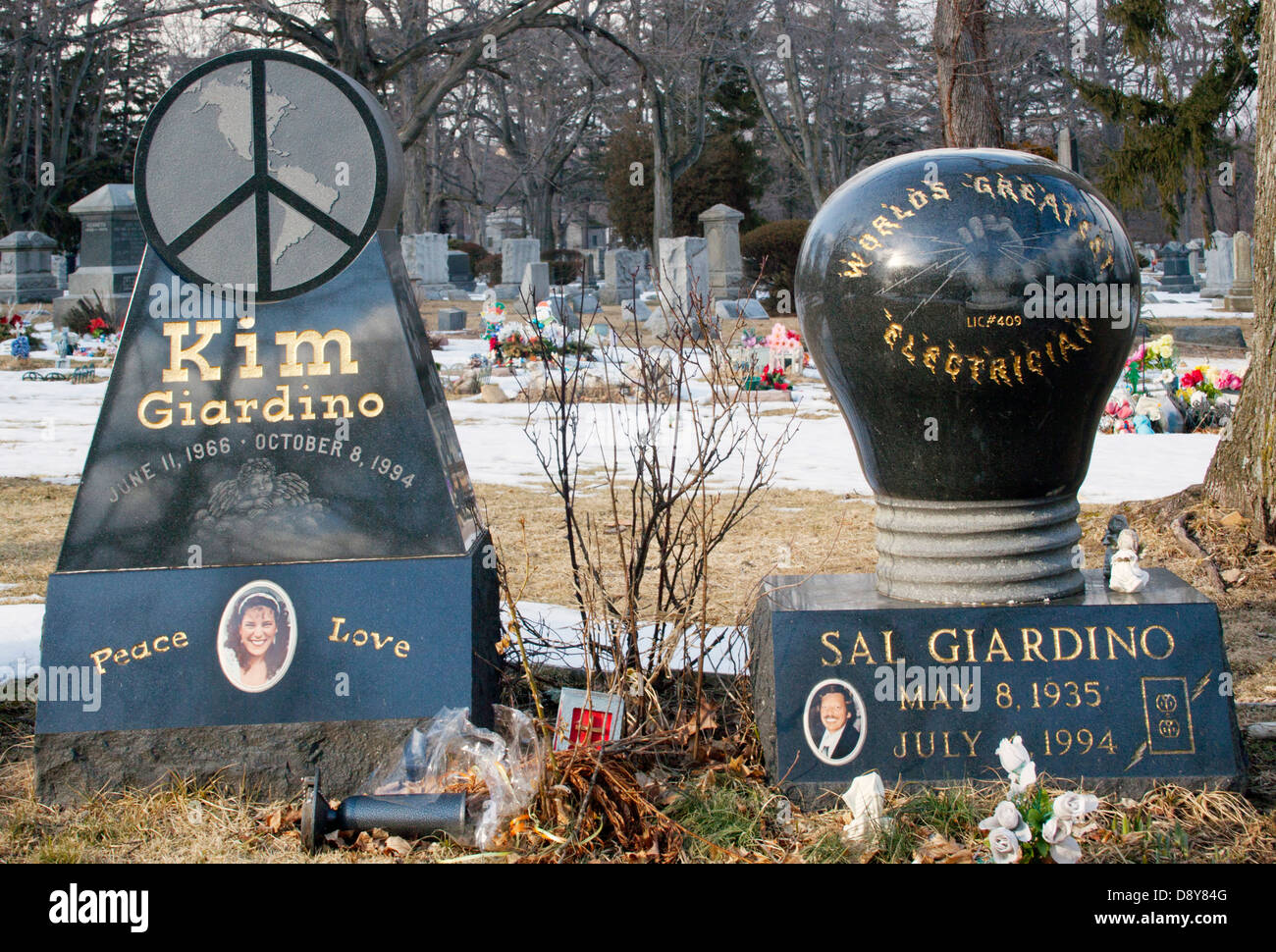 Light bulb and Peace Sign Gravestones in a Cemetery in Totowa New ...