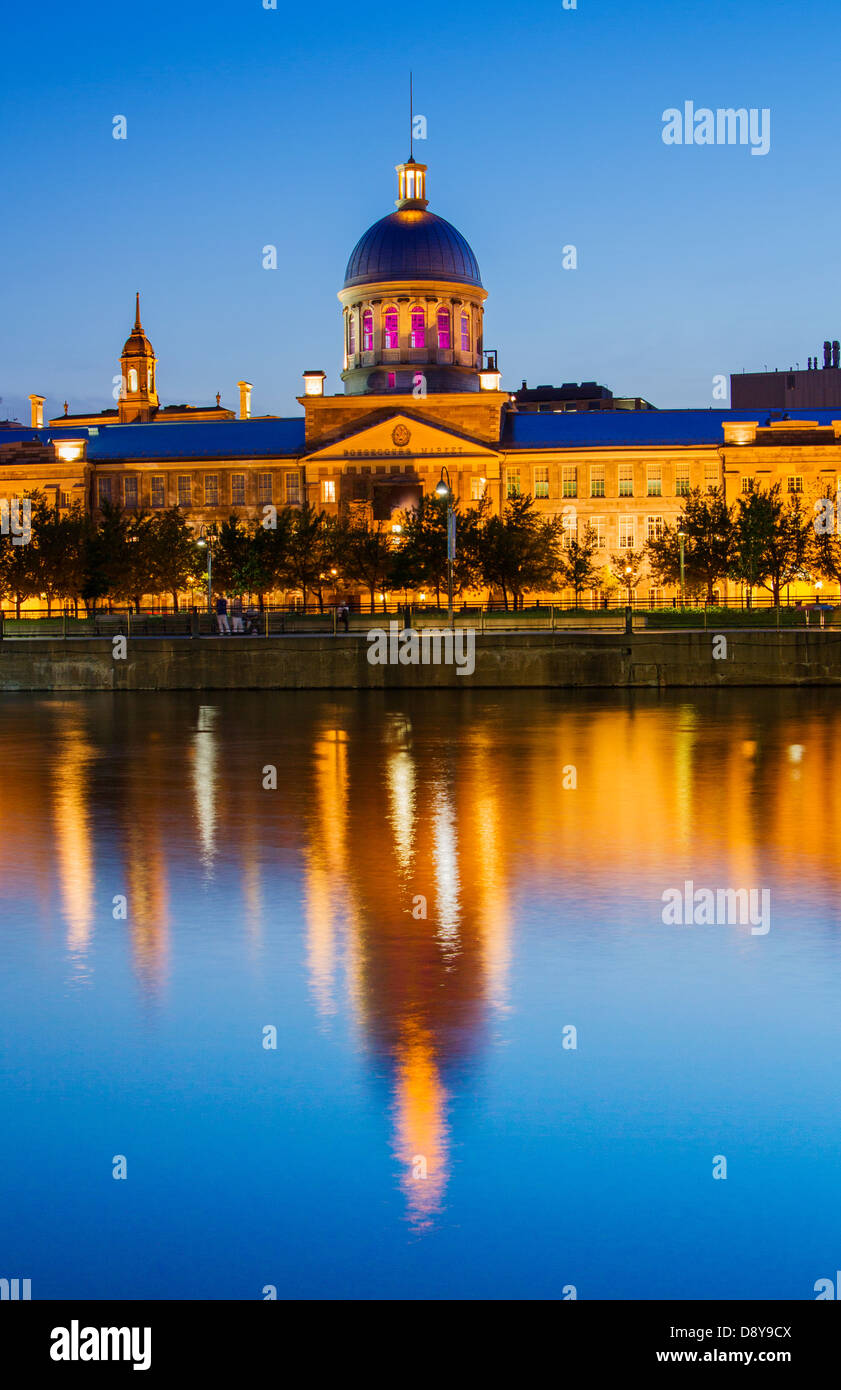 Montreal Marche Bonsecours Market at dusk. View from the Old Port of ...