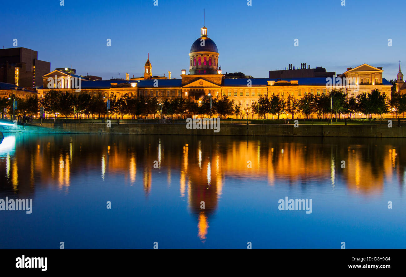 Montreal Marche Bonsecours Market at dusk. View from the Old Port of ...