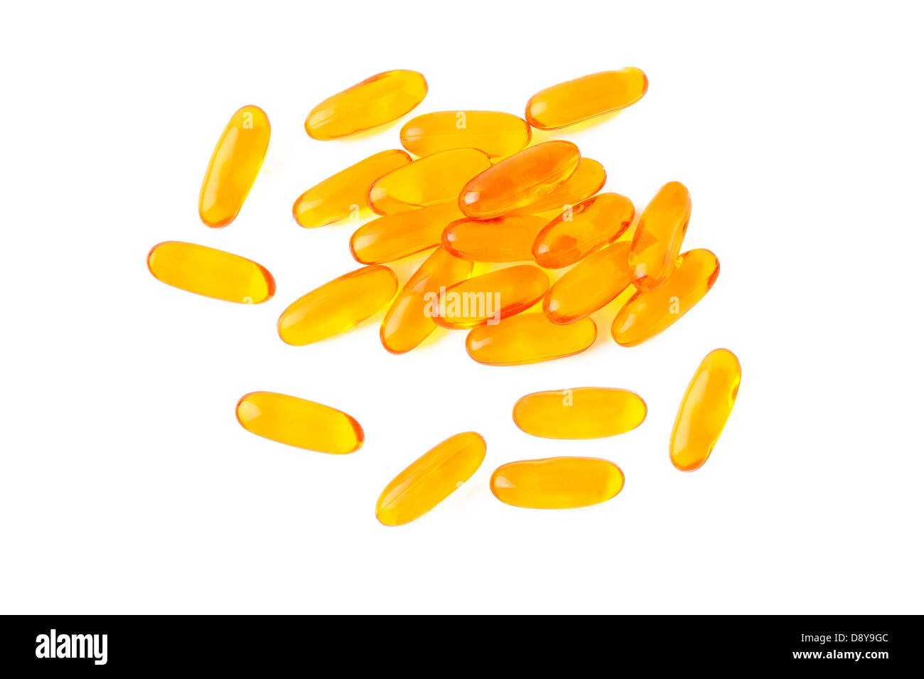 cod liver fish oil capsule on white background Stock Photo - Alamy