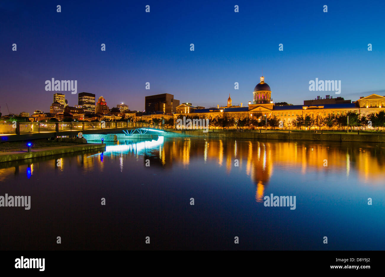Montreal Marche Bonsecours Market at dusk. View from the Old Port of ...