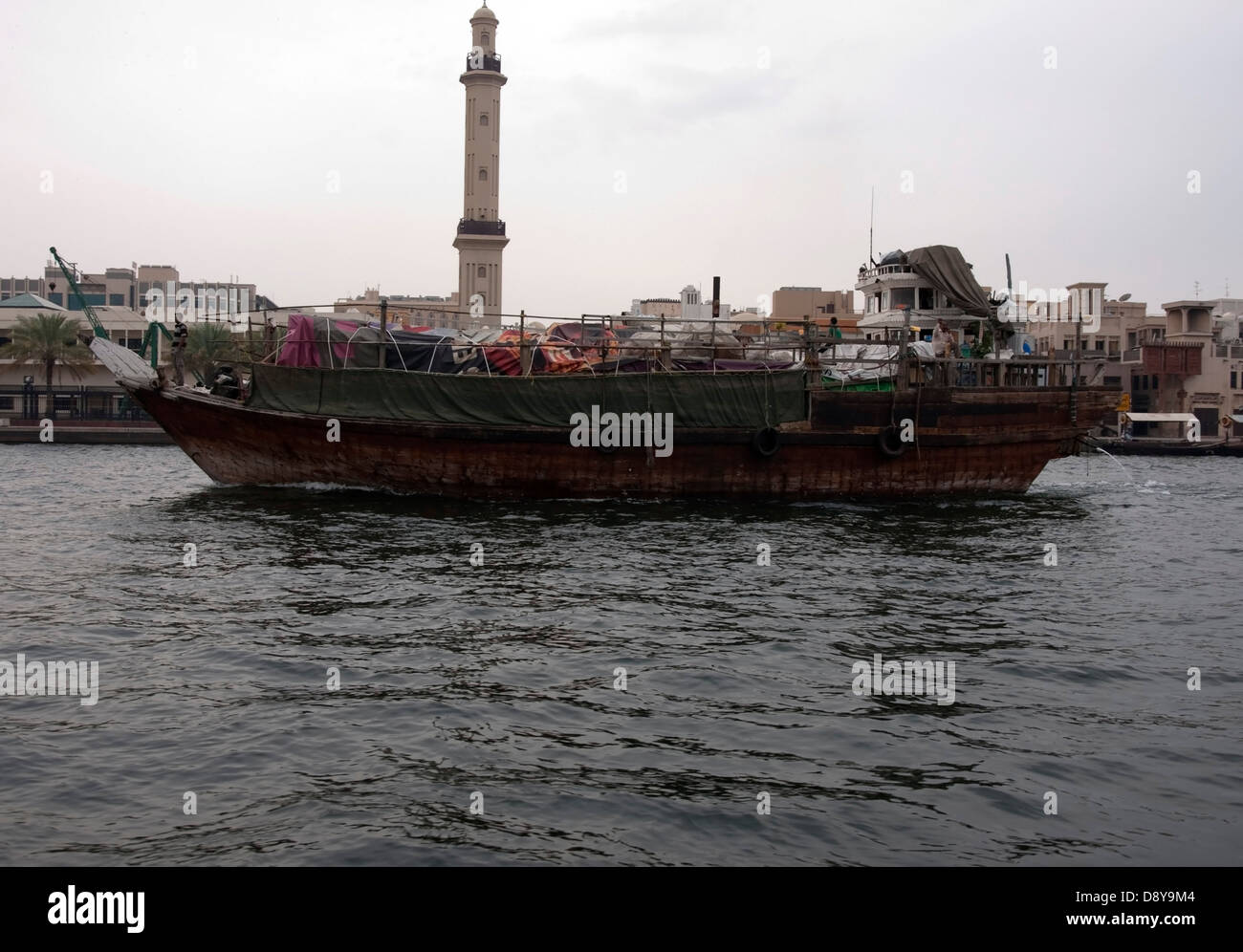Traditional Wooden Dhow Laden with Cargo The Creek Dubai Stock Photo ...