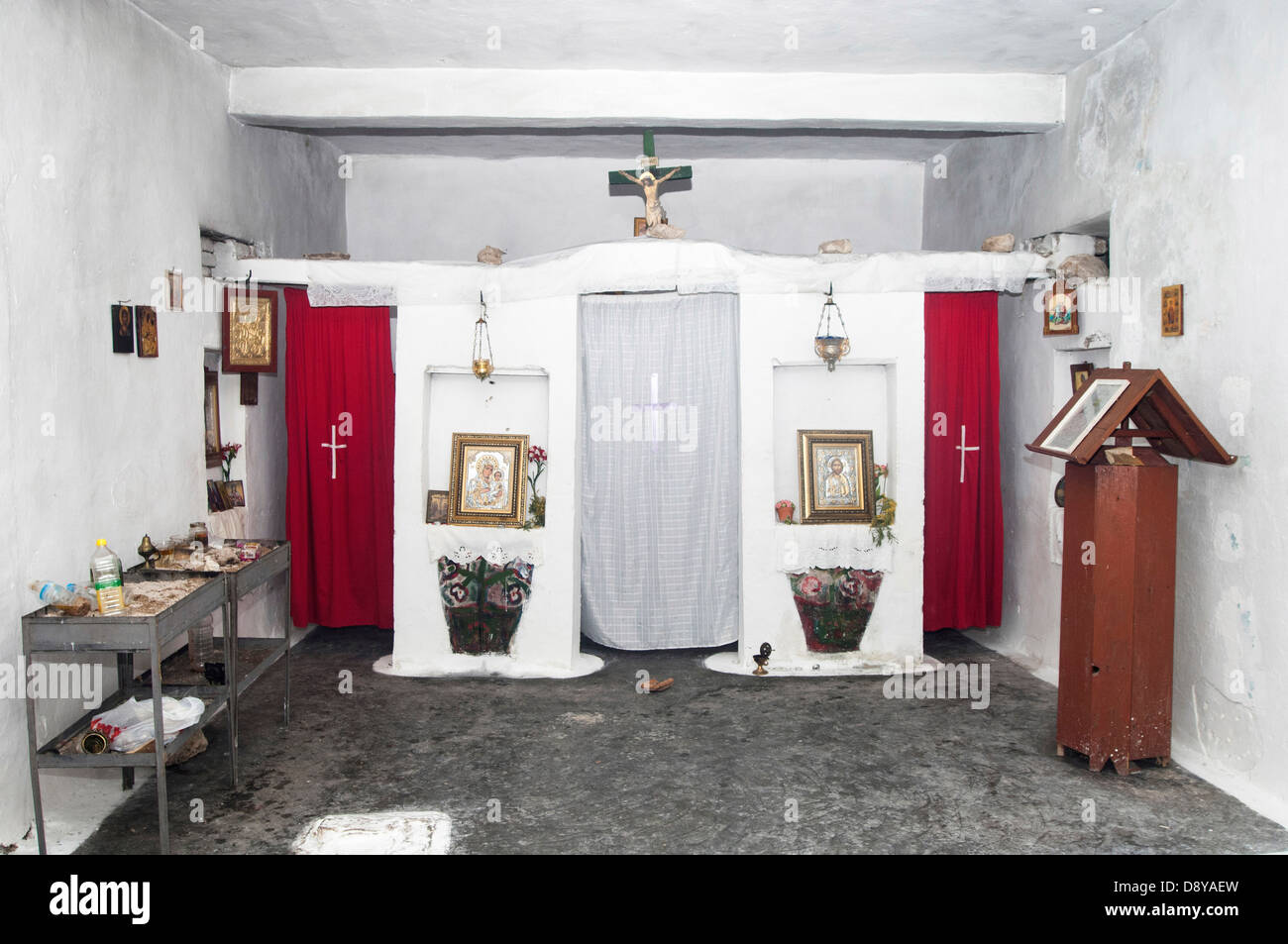 Interior of a small village Greek Orthodox church Albanian European ...