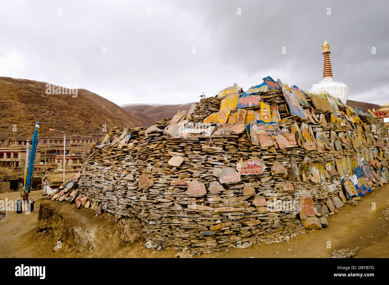 Litang county Mani stone wall outside Litang Buddhist Monastery in ...