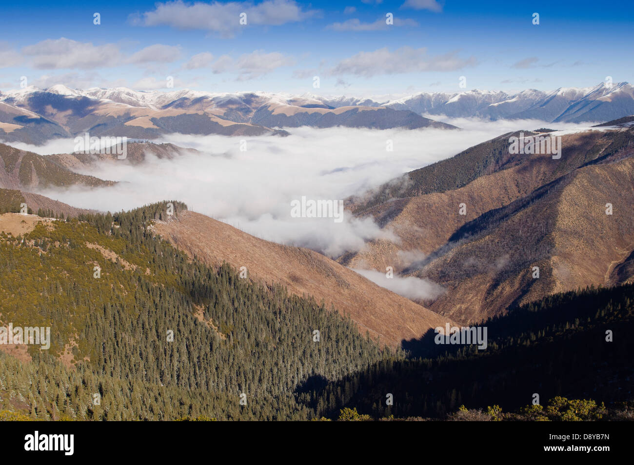 China, Szechuan Province, Tibet, High altitude view across mountains ...