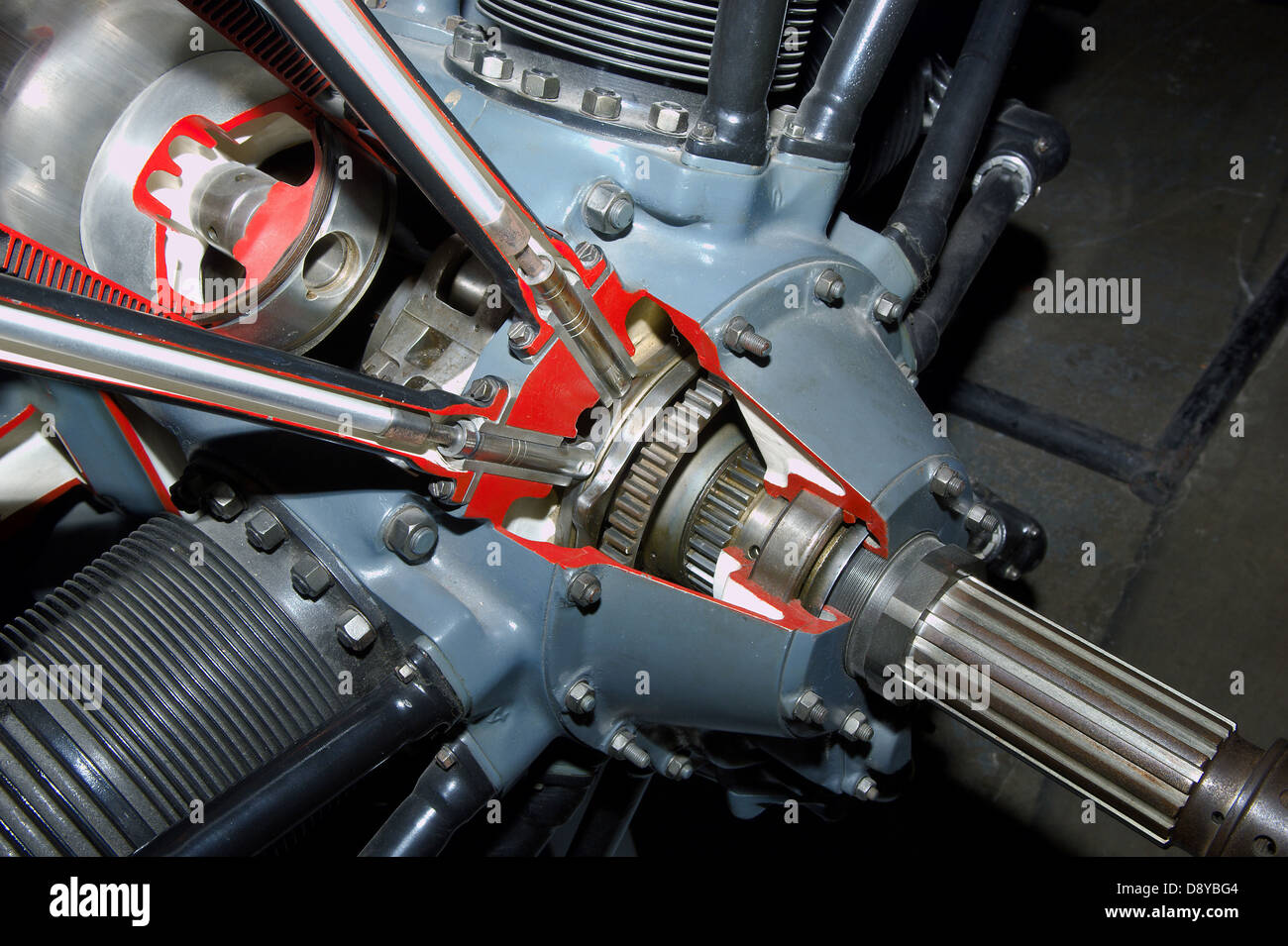 Cutaway of a piston aircraft engine with gears shown Stock Photo - Alamy