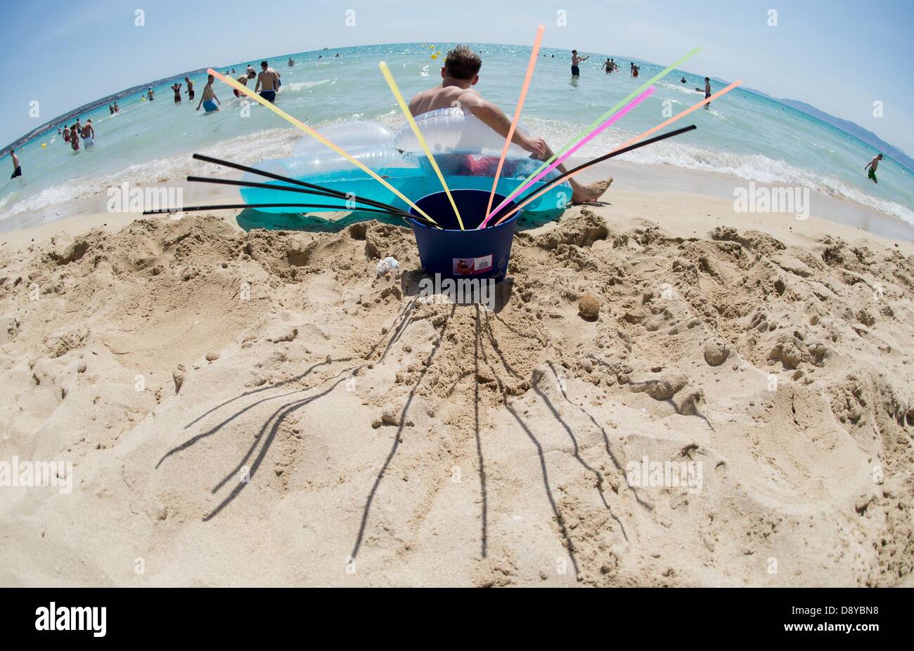 German tourists are pictured on the beach in Arenal, Mallorca, Spain ...