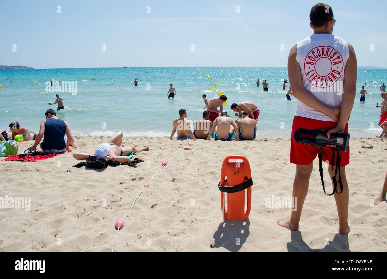 German tourists are pictured on the beach in Arenal, Mallorca, Spain ...