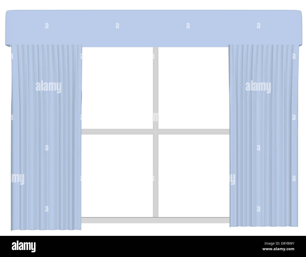 Blue curtain on window Cut Out Stock Images & Pictures - Alamy