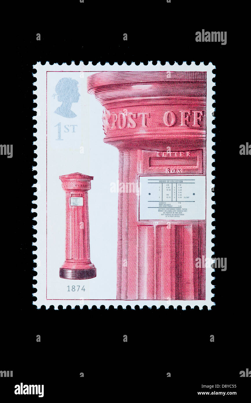 RED PILLAR BOX IN A BRITISH STAMP Stock Photo - Alamy