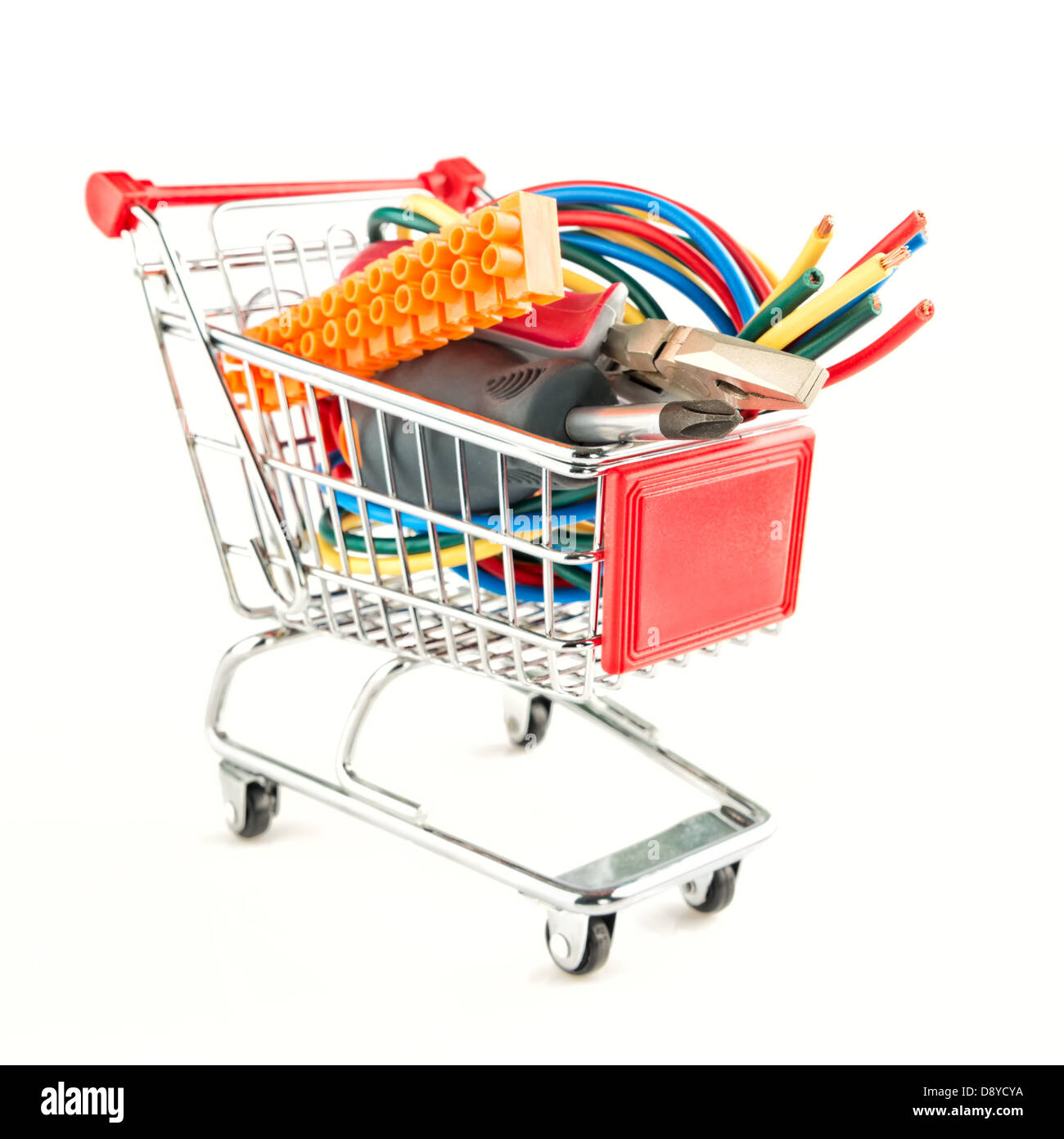 shopping cart with electric tools on white background Stock Photo - Alamy