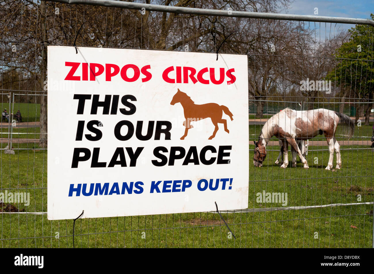 A temporary paddock for performing circus horses is fenced off in ...