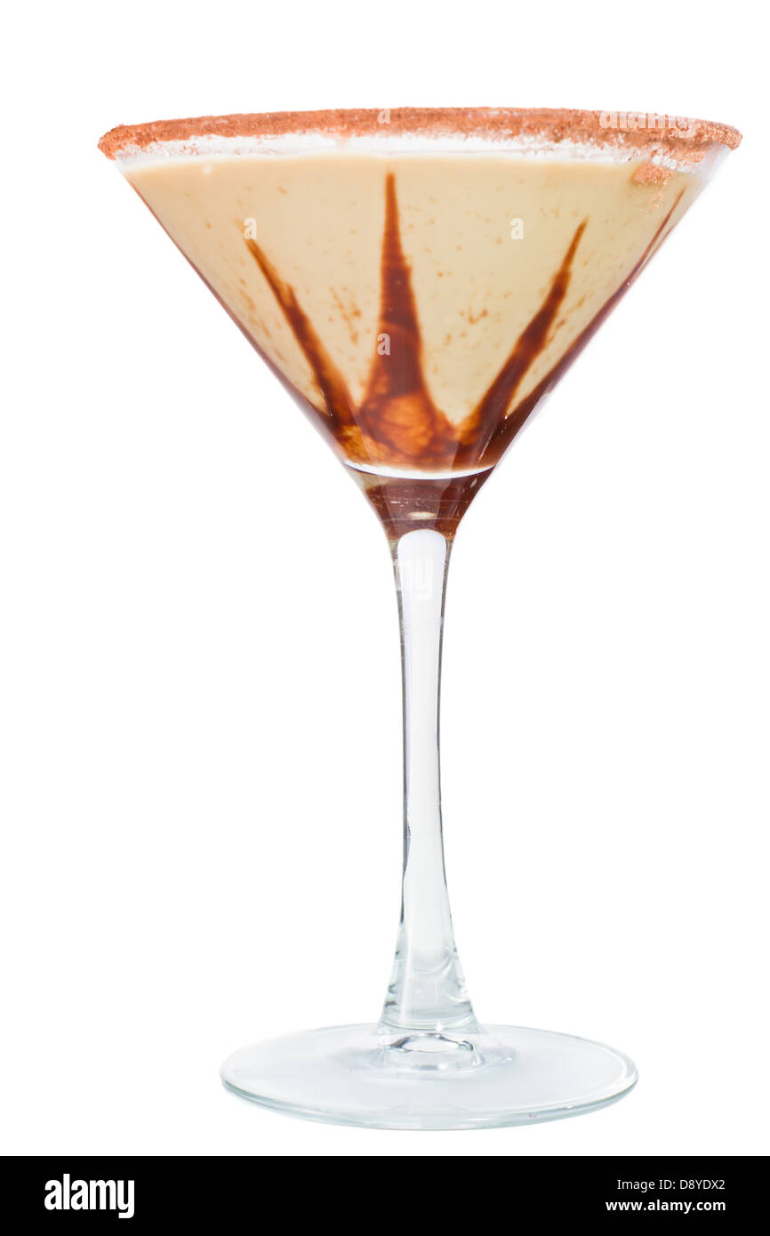 chocolate martini isolated on a white background with chocolate swirl ...