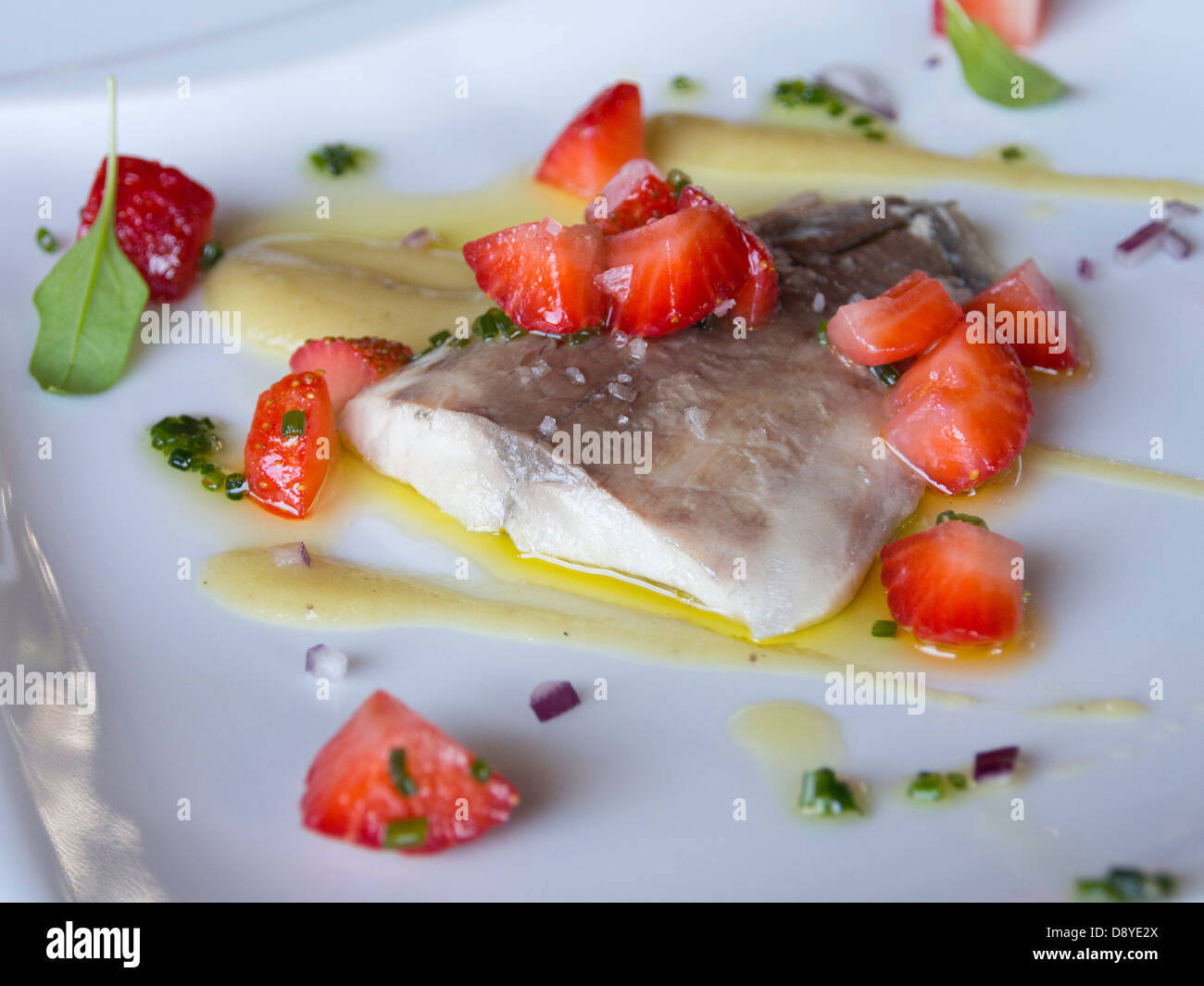 Nouvelle cuisine gourmet fish dish Stock Photo - Alamy