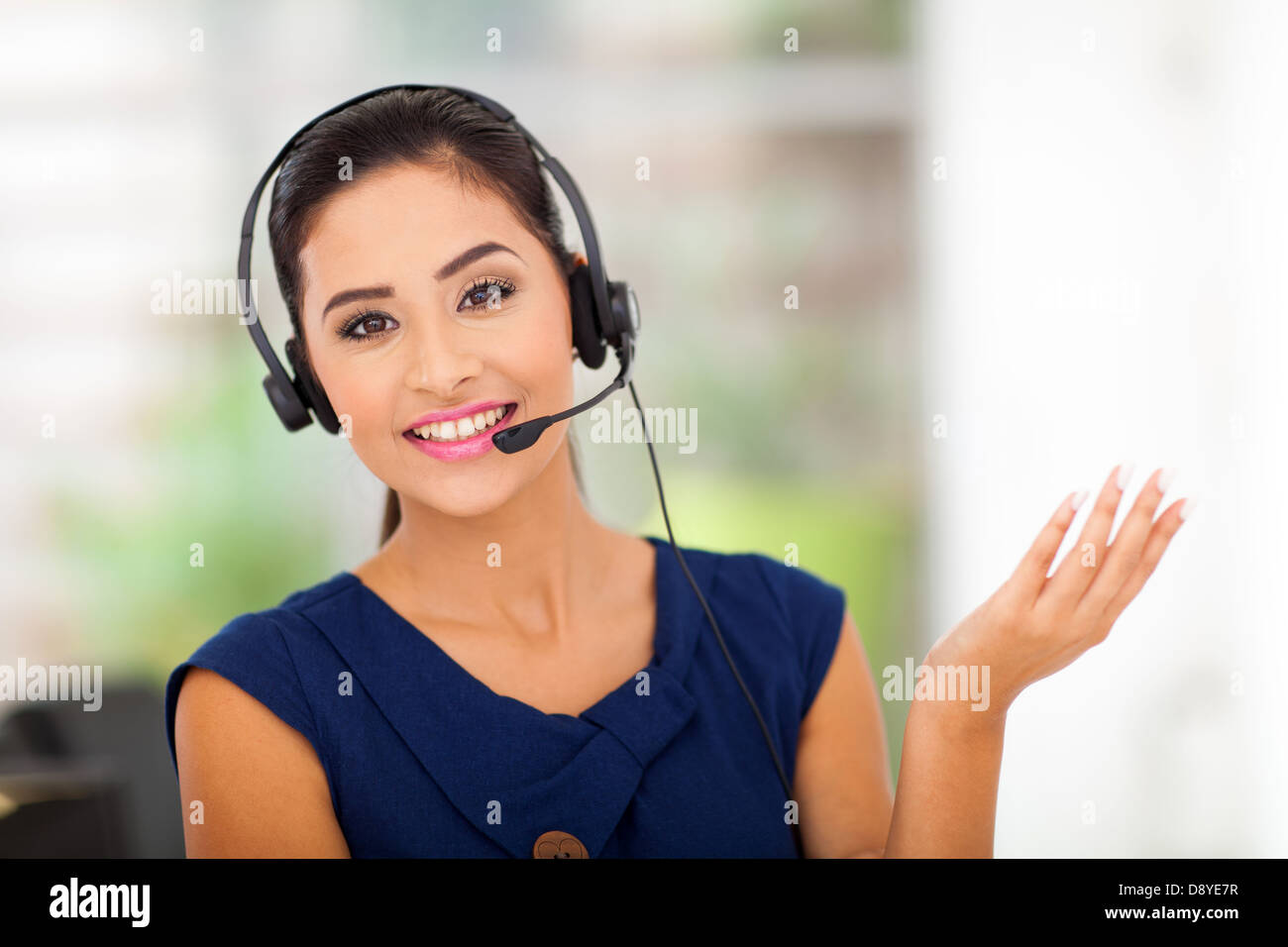 Closeup of a beautiful business customer service woman smiling Stock ...