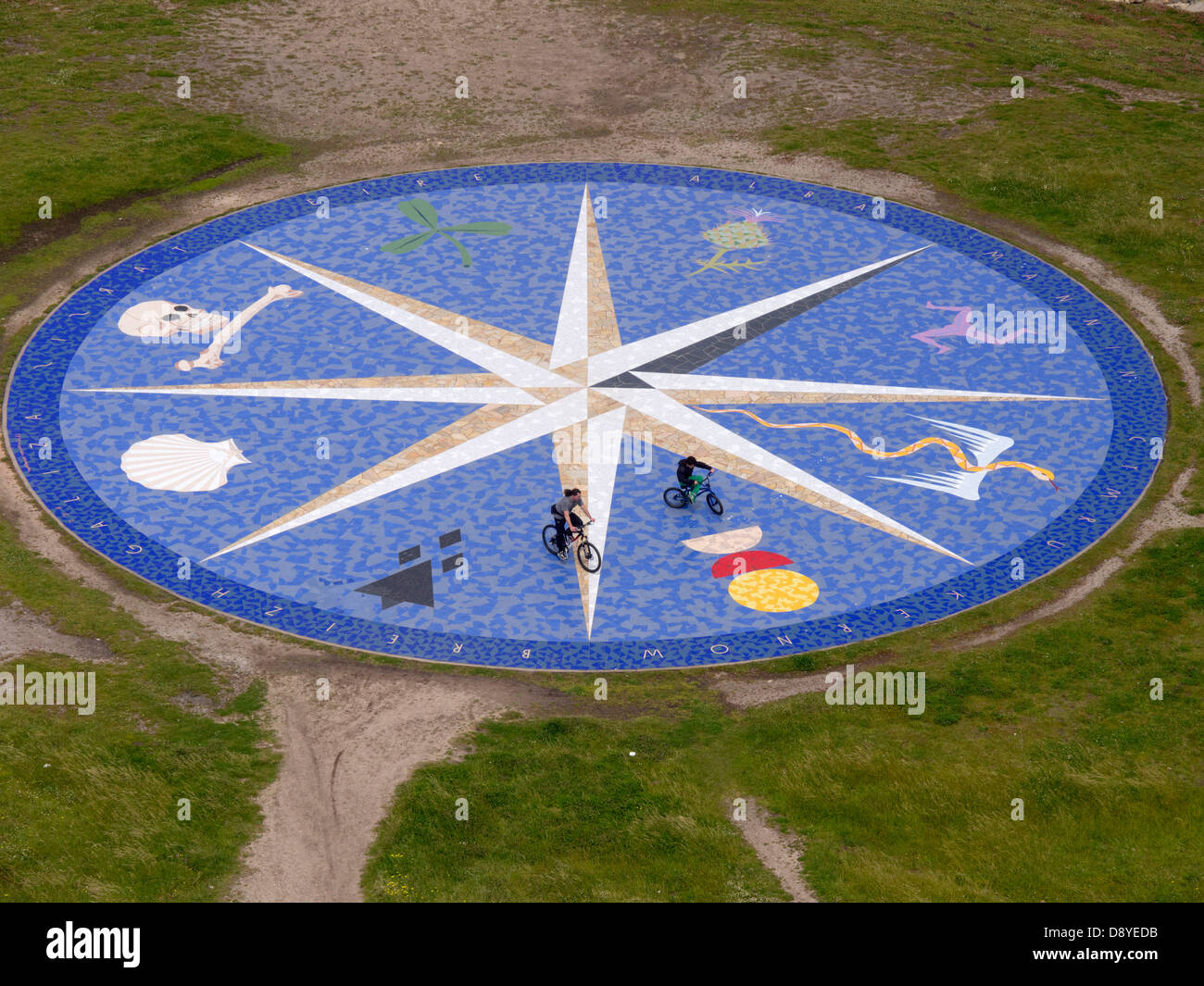 Large compass in front of the Hercules tower, La Coruna, Spain, Western ...