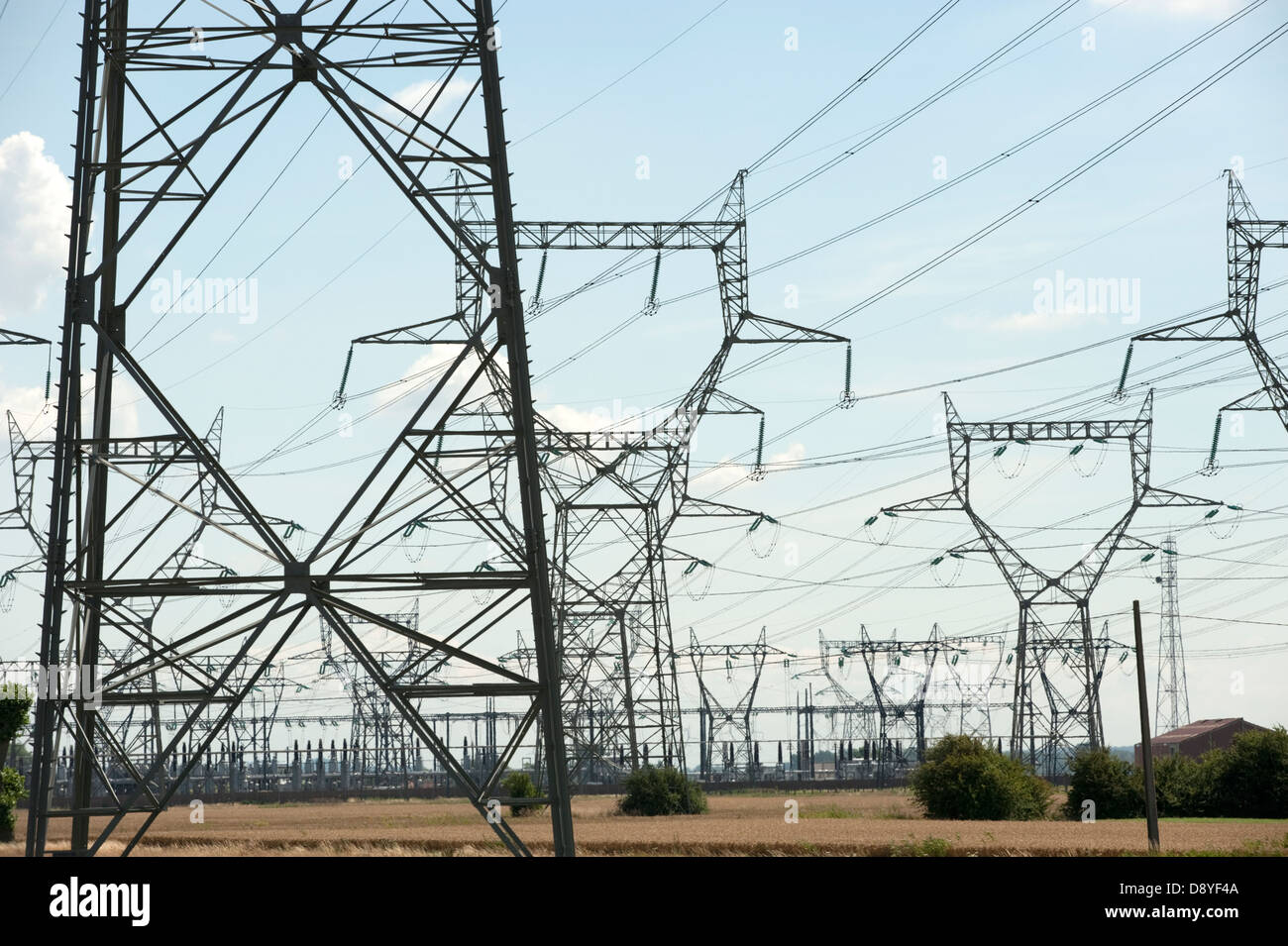 High Voltage Electricity Pylons E40 France Europe Stock Photo - Alamy