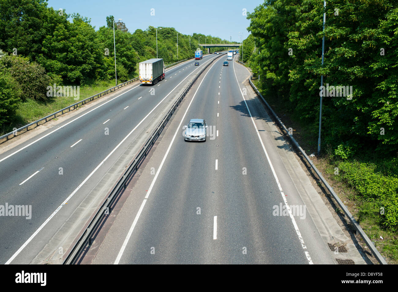 A12 Essex, UK. Vehicles using the outside lane on dual carriageway when ...