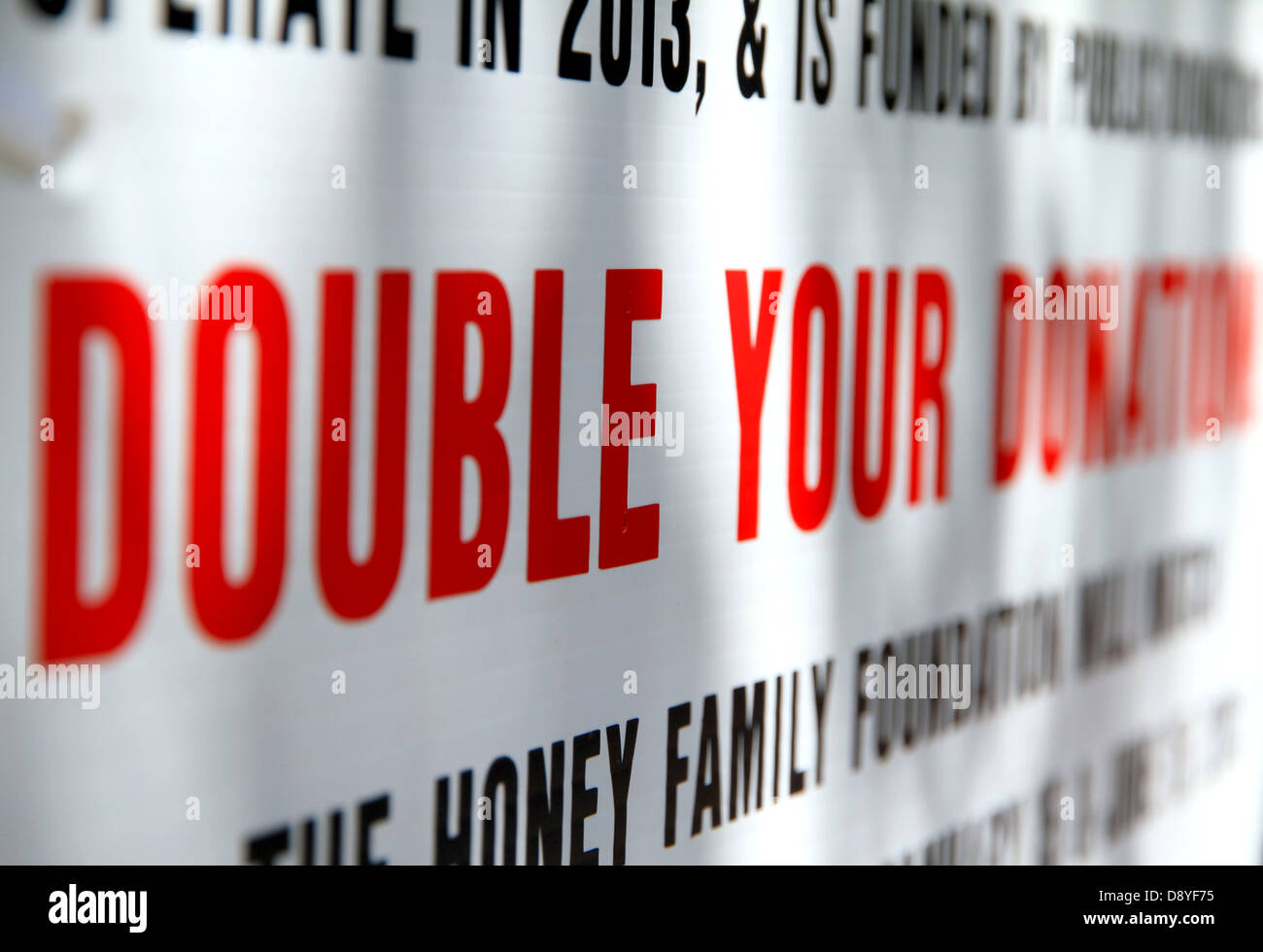 Double Your Donation sign Stock Photo - Alamy