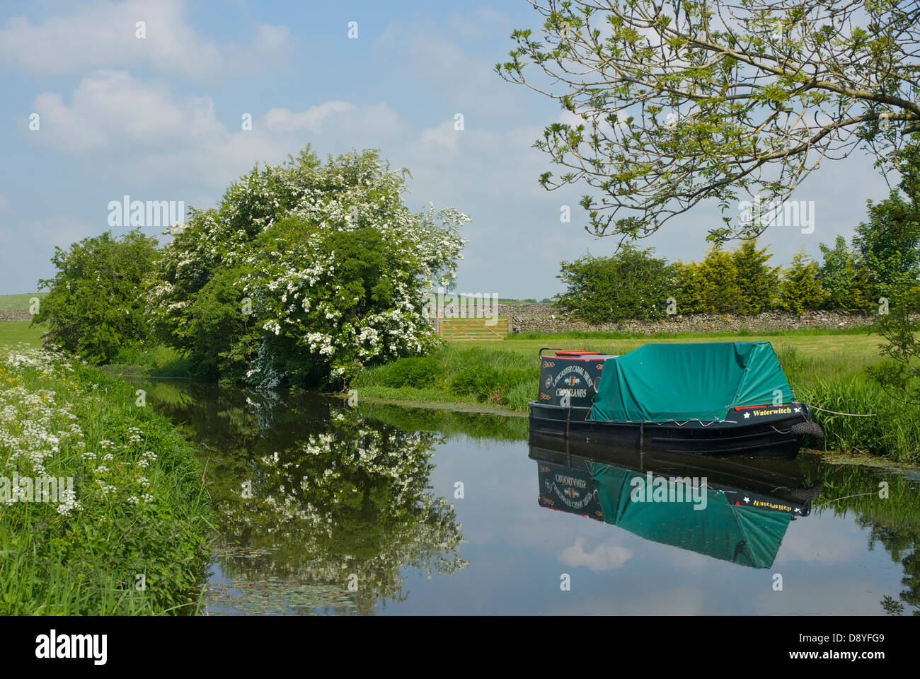 Narrowboat on Lancaster Canal near Crooklands, Cumbria, England UK ...