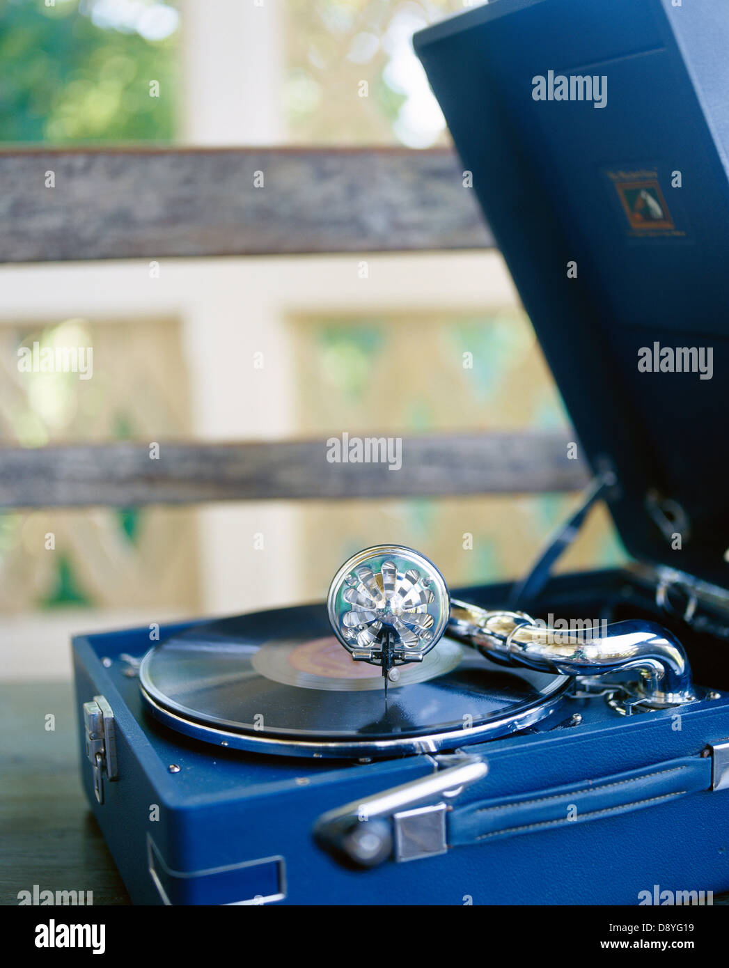 Blue gramophone, close-up Stock Photo - Alamy
