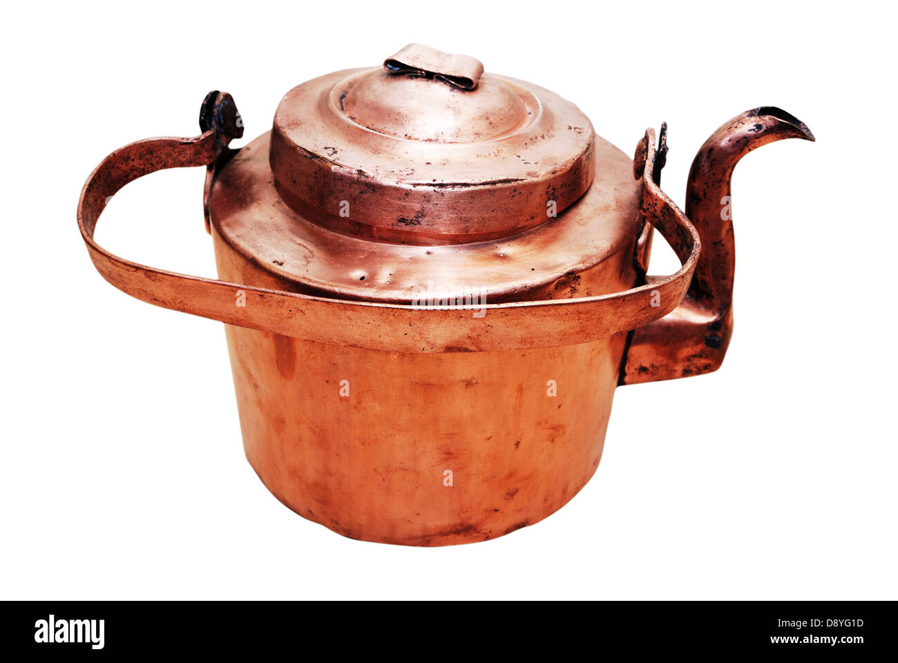 old vintage copper teapot on a white background Stock Photo - Alamy