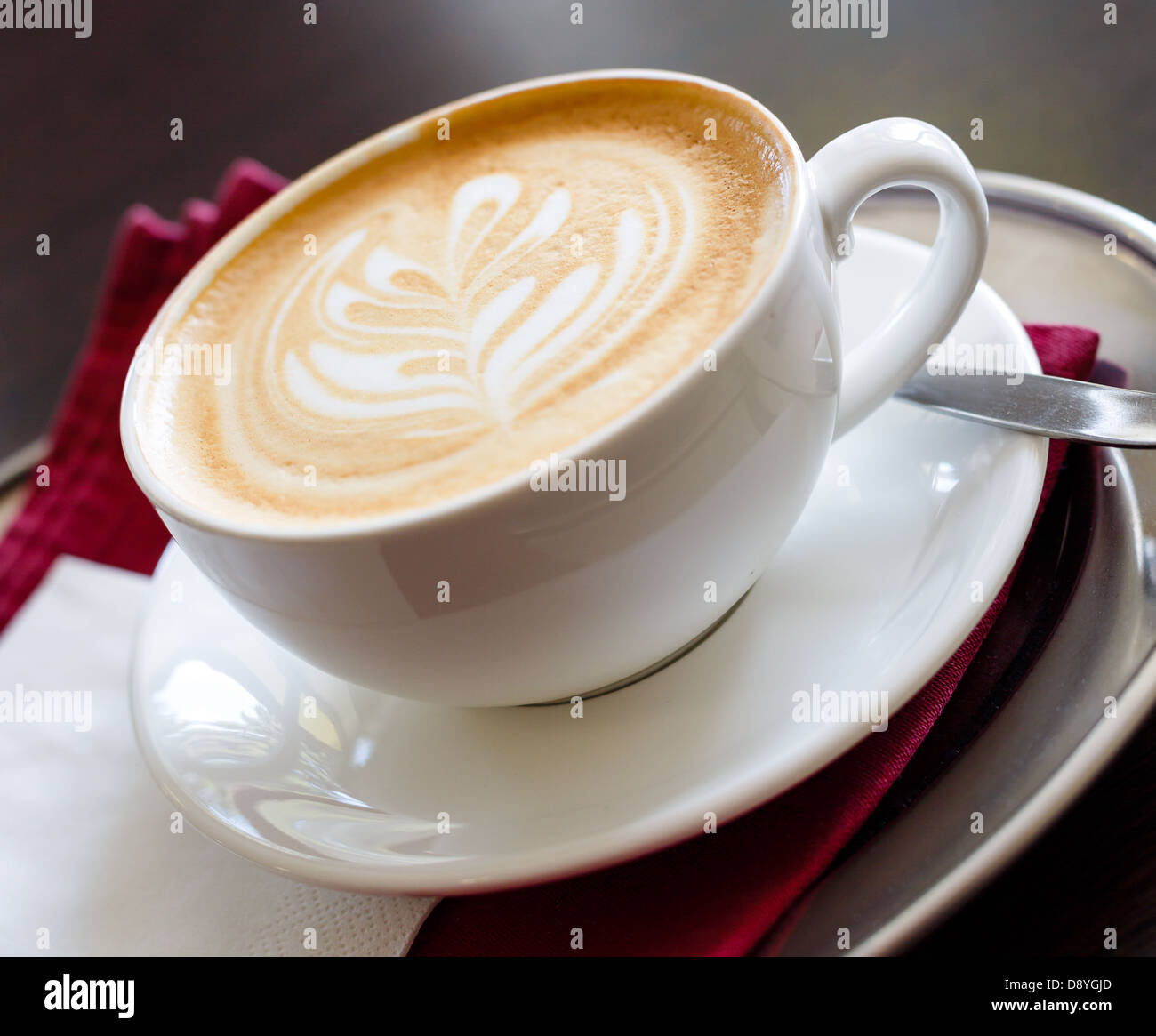 Coffee late with coffee art with a decorated tree in froth Stock Photo ...