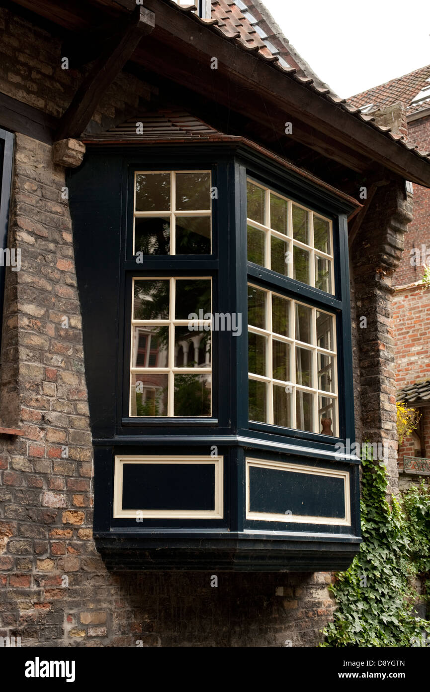 Old wooden Bay Window traditional Brugge Belgium Europe Stock Photo - Alamy