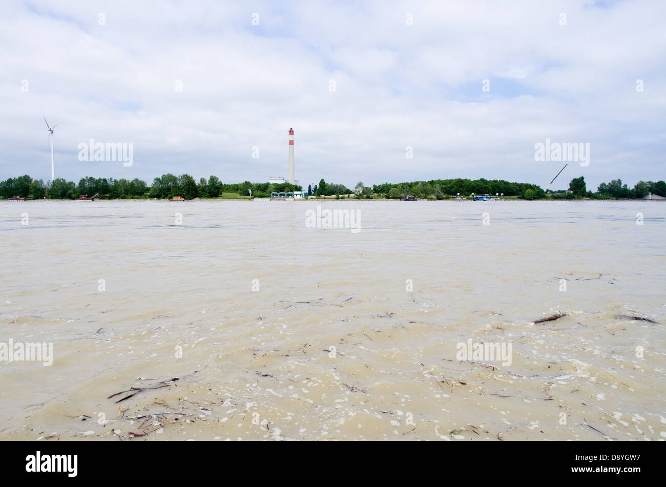 View across the River Danube during the 2013 floods, Vienna, Austria ...