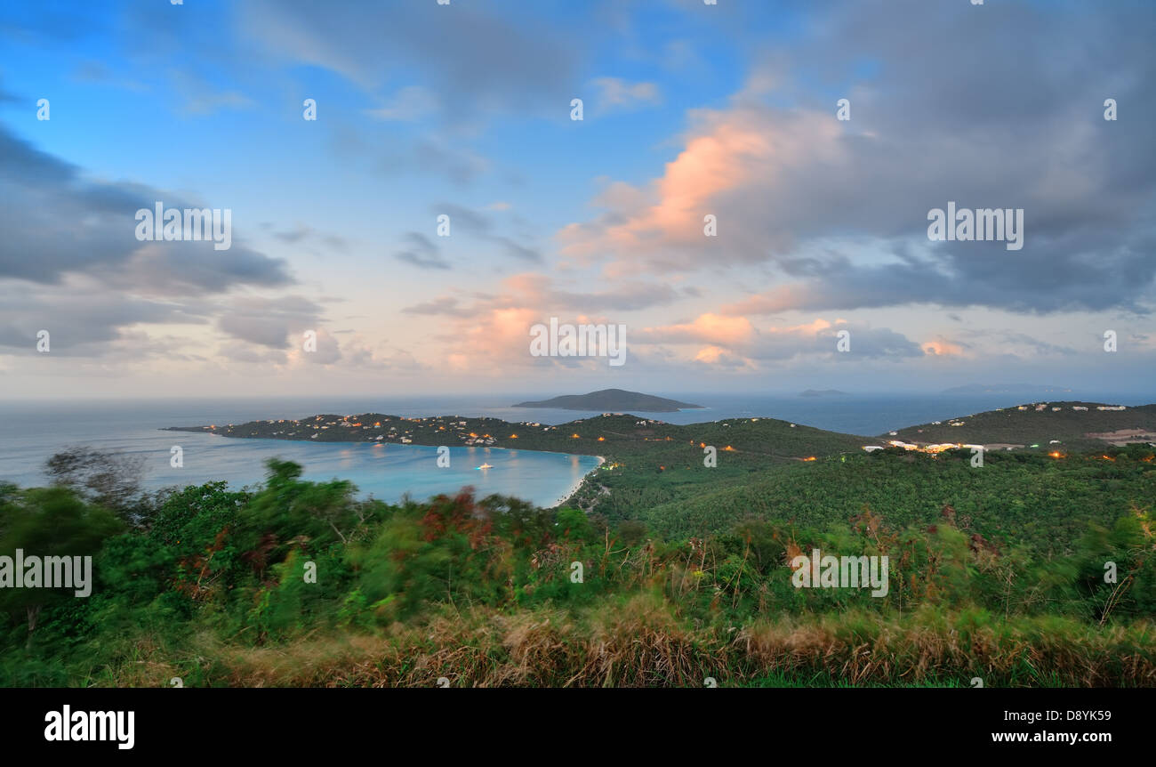 Virgin Islands St Thomas sunset mountain view with colorful cloud ...