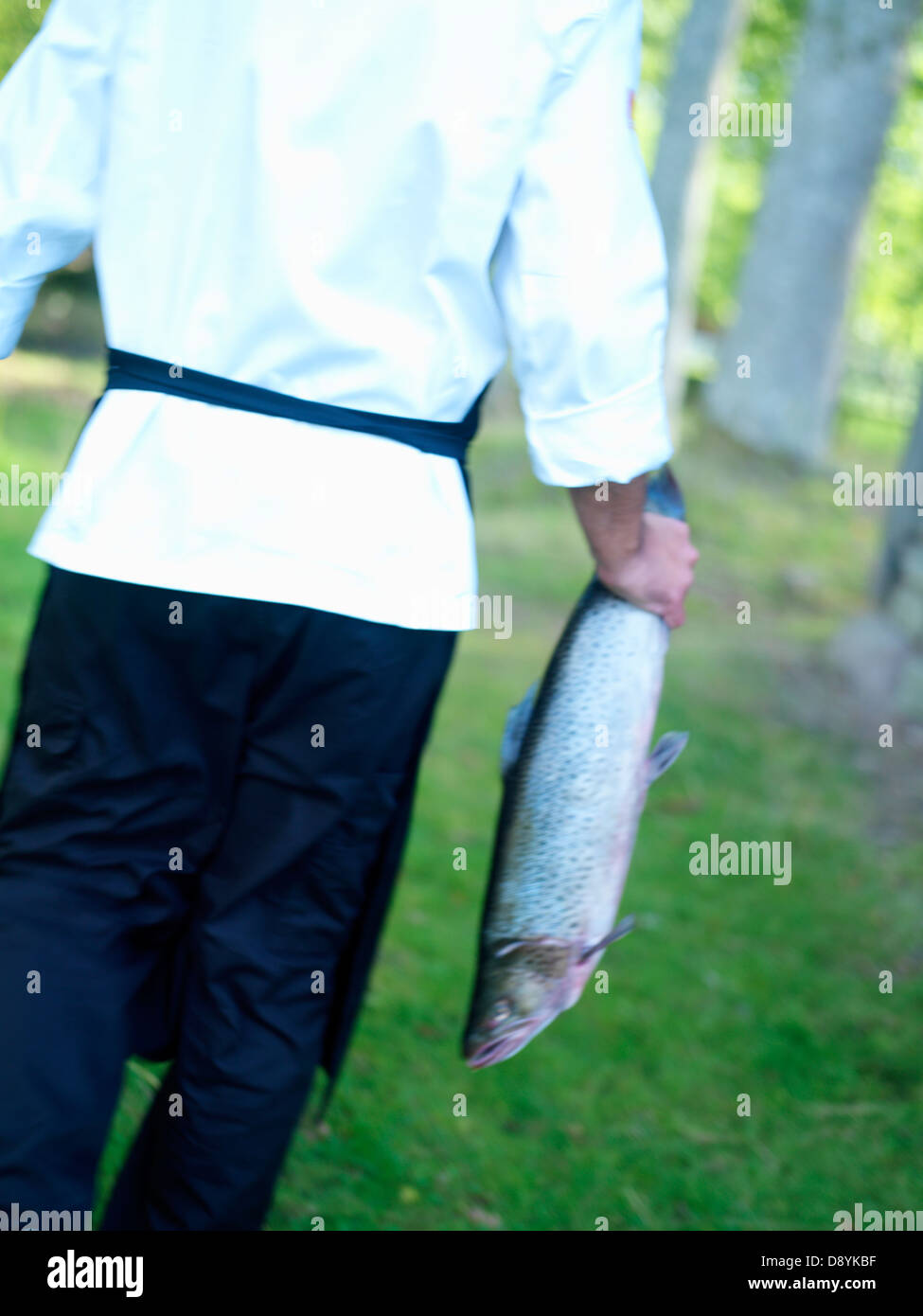 A cook holding a fish Stock Photo - Alamy