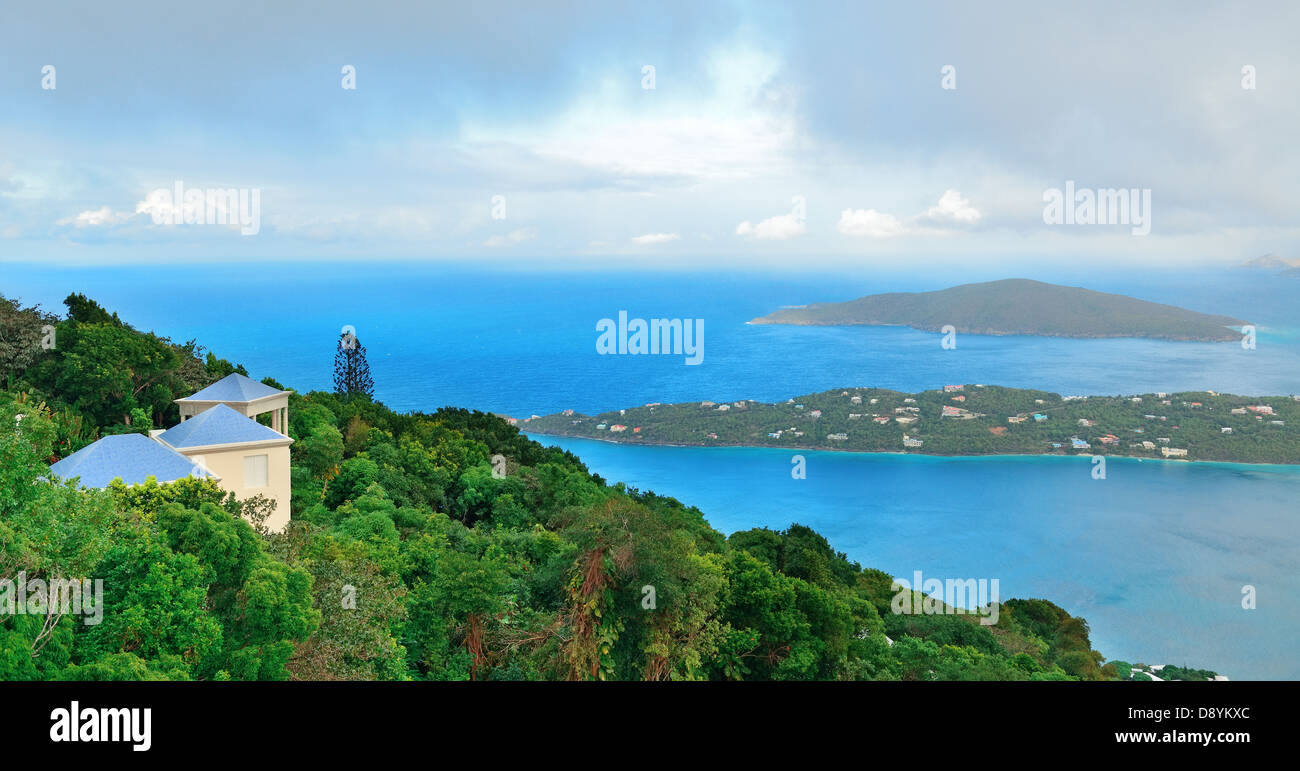 Virgin Islands St Thomas panorama mountain view with cloud, buildings ...