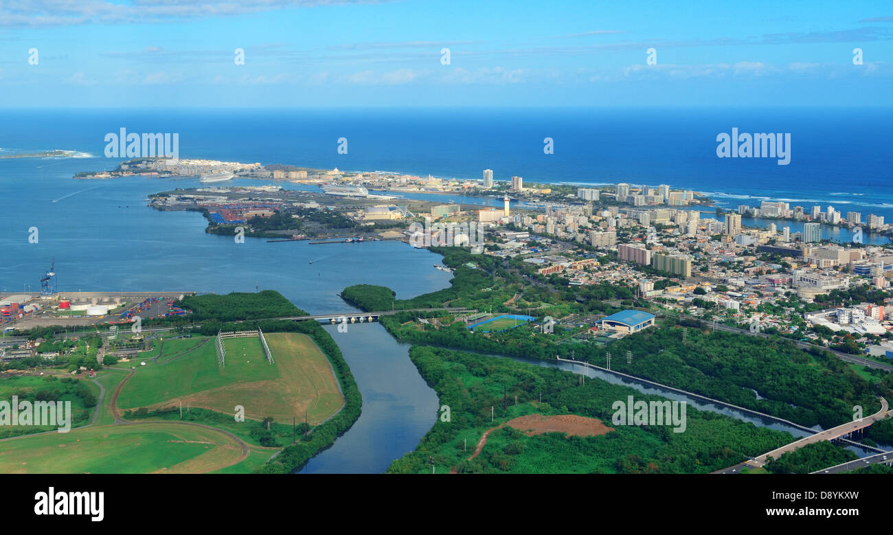 San Juan aerial view with blue sky and sea. Puerto Rico Stock Photo - Alamy