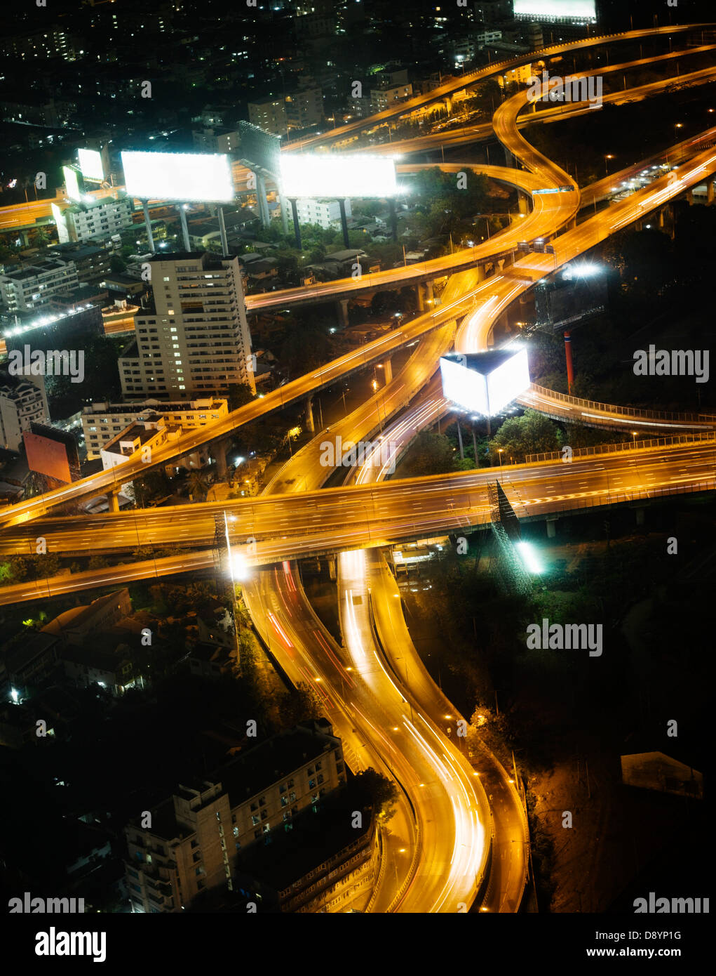 Aerial view of night cityscape with elevated road Stock Photo - Alamy