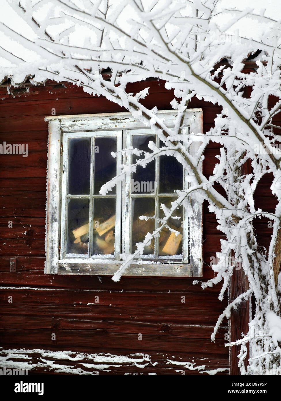 A window on a woodshed Stock Photo - Alamy
