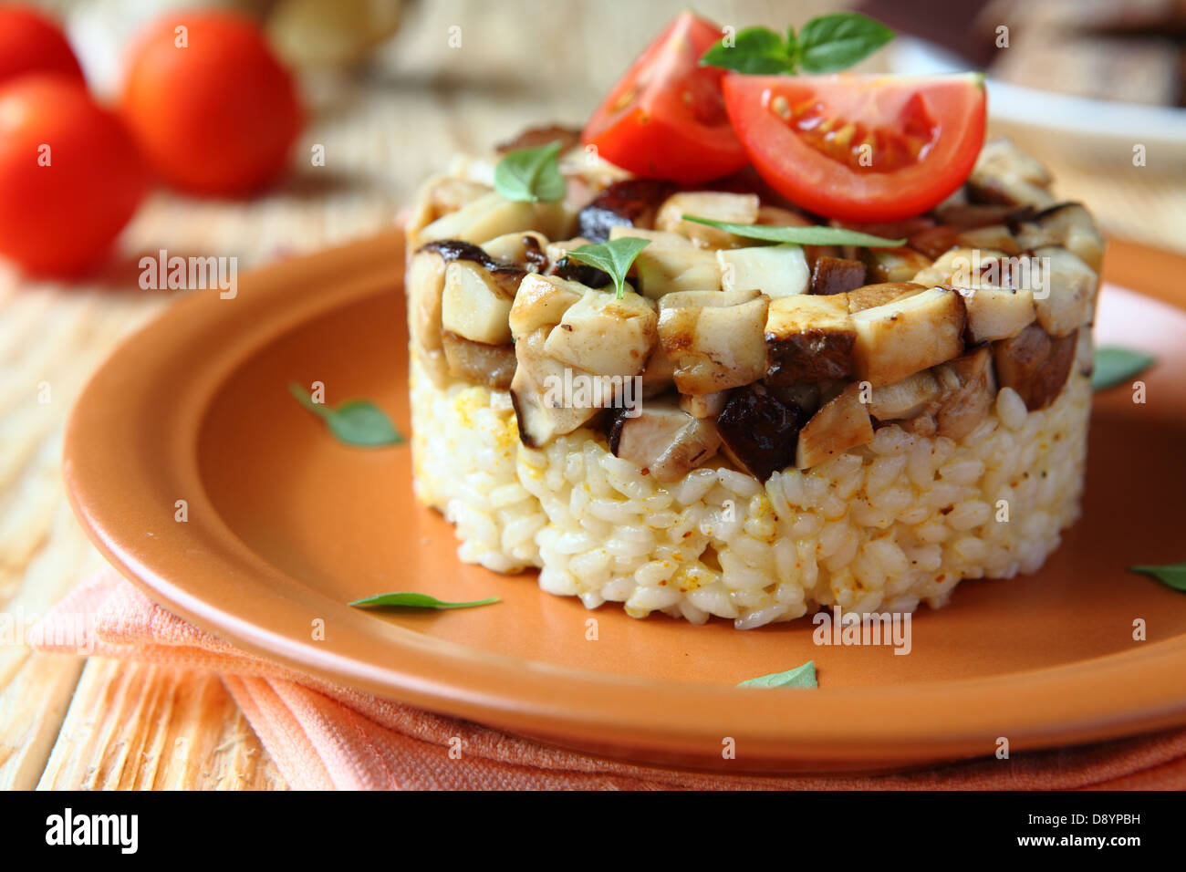 risotto with roasted mushrooms, food close up Stock Photo - Alamy