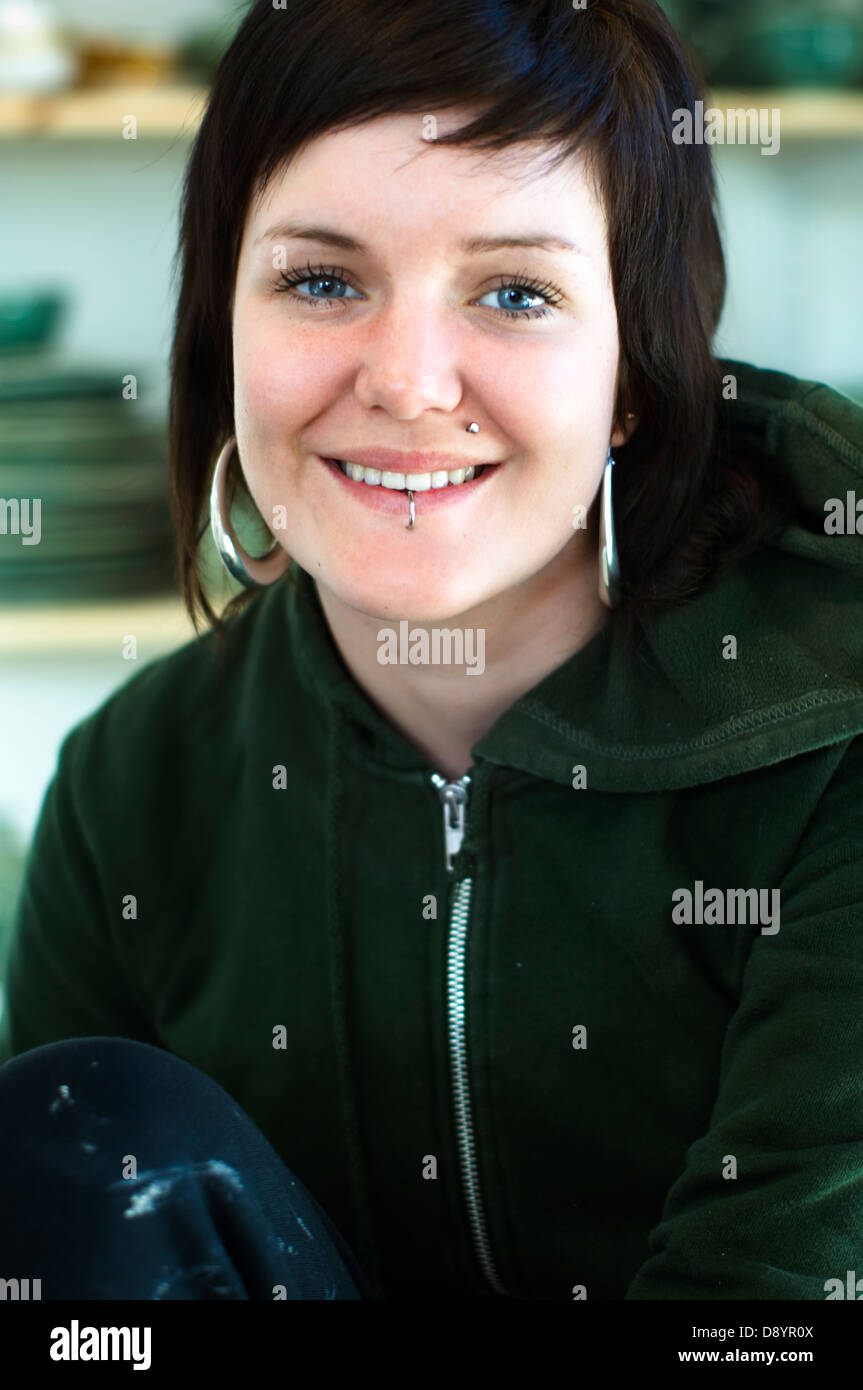 Portrait of a woman with piercing Stock Photo - Alamy