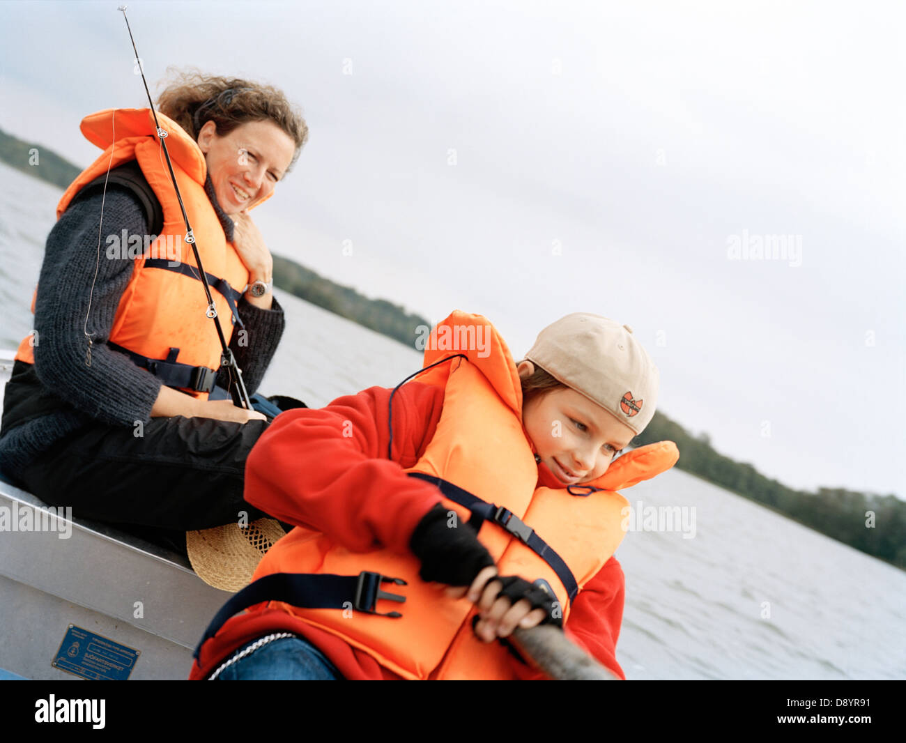 Mother and son in life vests Stock Photo - Alamy