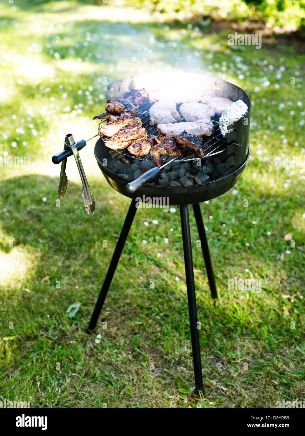 Barbecue grill on lawn Stock Photo - Alamy