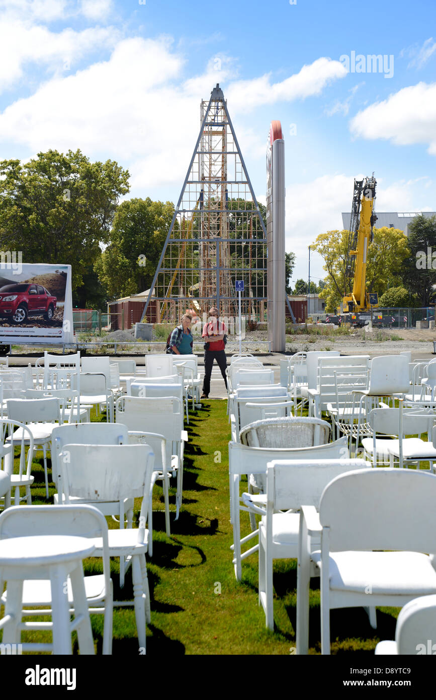 The temporary art installation of 185 chairs-painted white - to signify ...